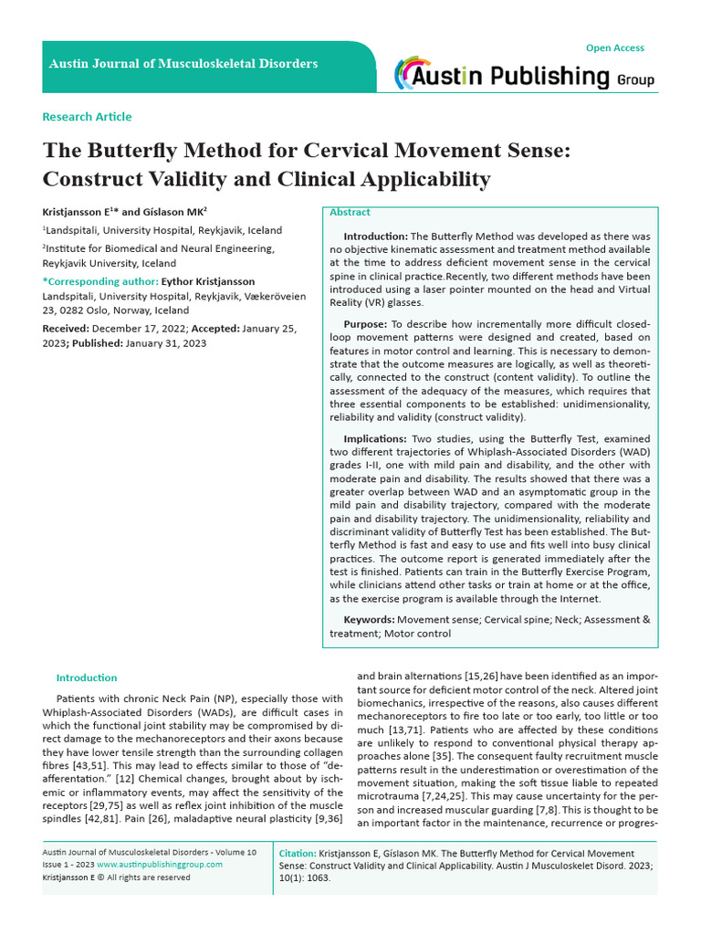 Butterfly Method for Cervical Movement Sense | PDF | Motor Control ...