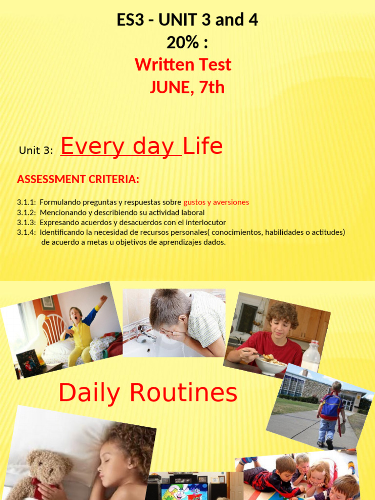 English I-Unit 3 - Class 02-Daily Routines - Students | PDF