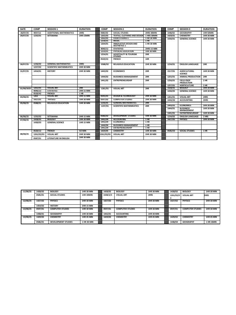 BSSE & BGCSE Mock Exam Timetable 2025 | PDF | Inquiry | Science