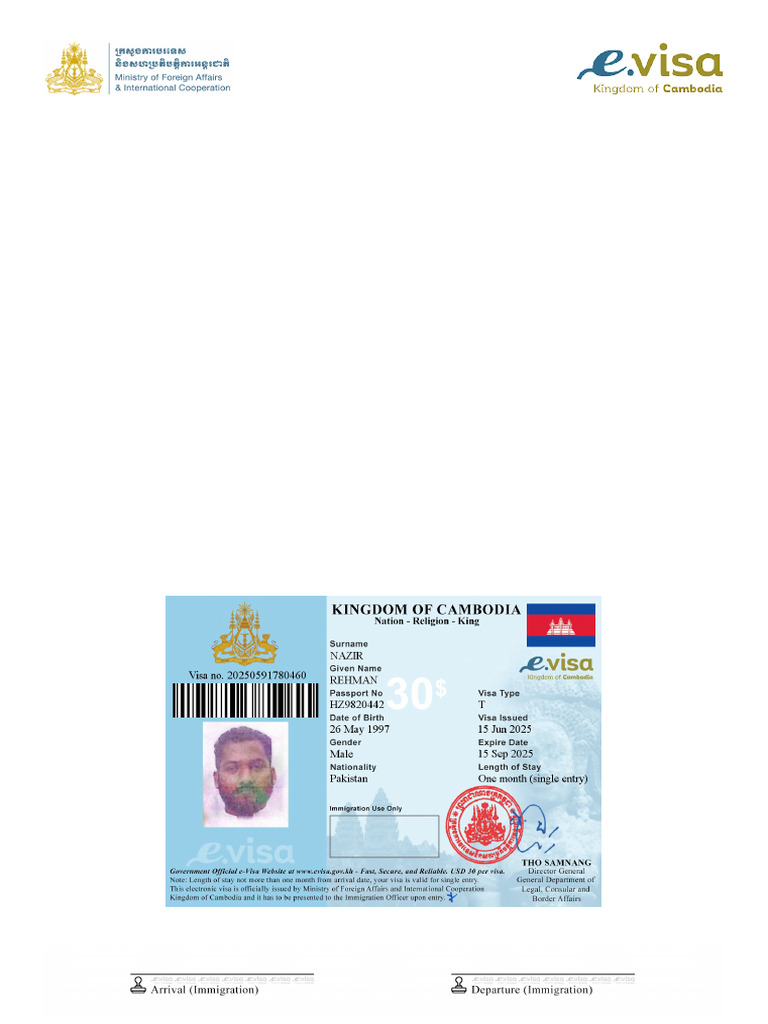Thank You For Using HTTPS://WWW - Evisa.gov - KH: Dear REHMAN | PDF | Cambodia