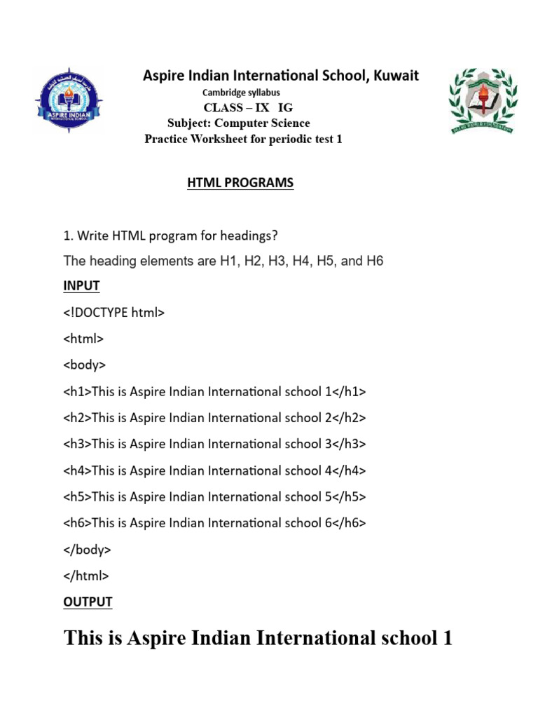 Aiis W HTML Class 9 | PDF