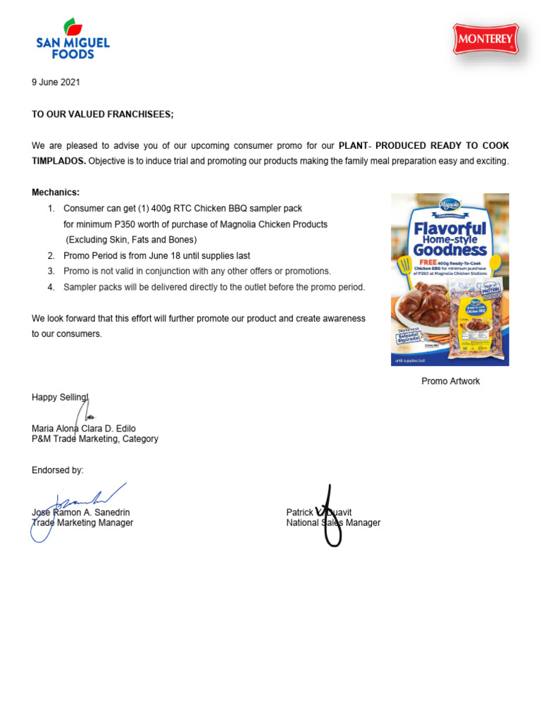 Trade Letter - Magnolia Chicken BBQ Sampler Pack NMS Franchised | PDF
