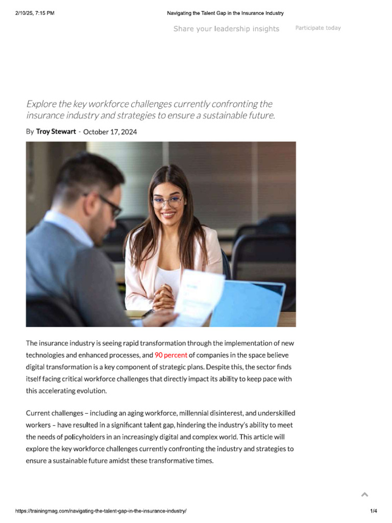Navigating The Talent Gap in The Insurance Industry | PDF