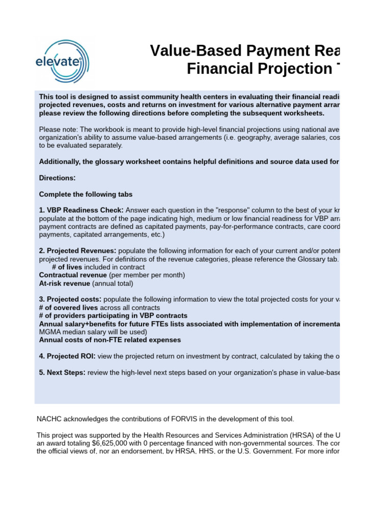 NACHC VBP Financial Projection Tool | PDF | Cost Of Living | Medicare ...