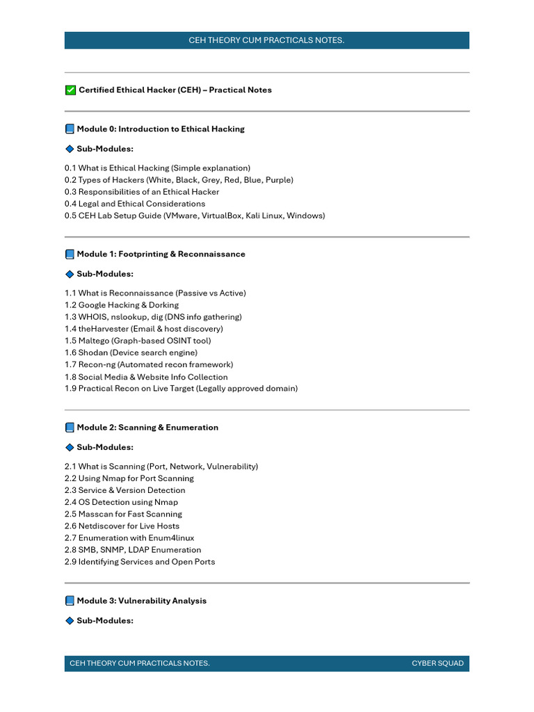Certified Ethical Hacker (CEH) Practical Notes | PDF | Computer Science ...