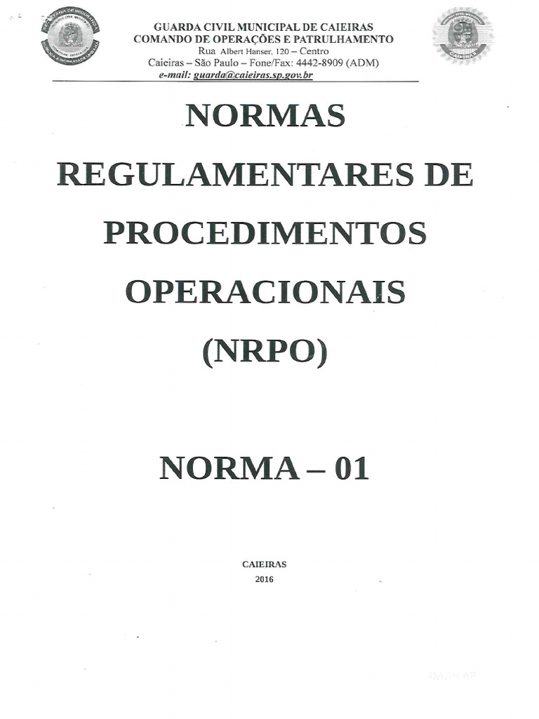 (Nrpo) Normas Regulamentares de Procedimentos Operacionais | PDF