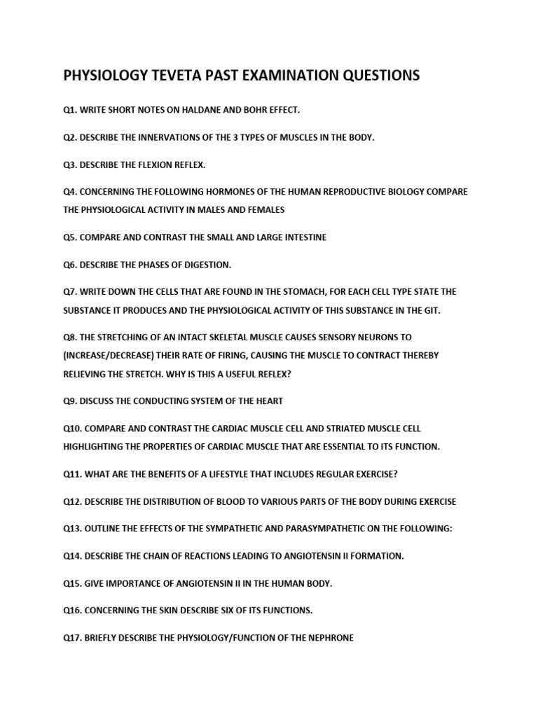 Physiology Teveta Past Examination Questions | PDF | Action Potential ...