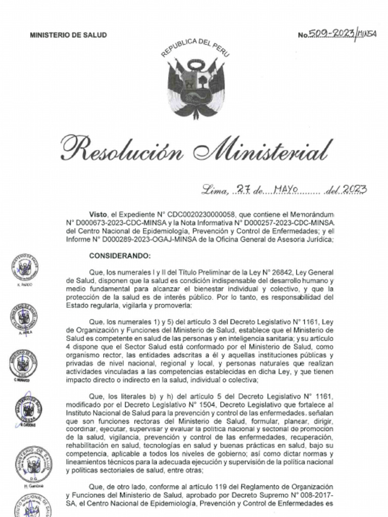 RM 509-2023-MINSA Aprobar La NTS #203-MINSA-CDC-2023 Norma Técnica de Salud para La ...