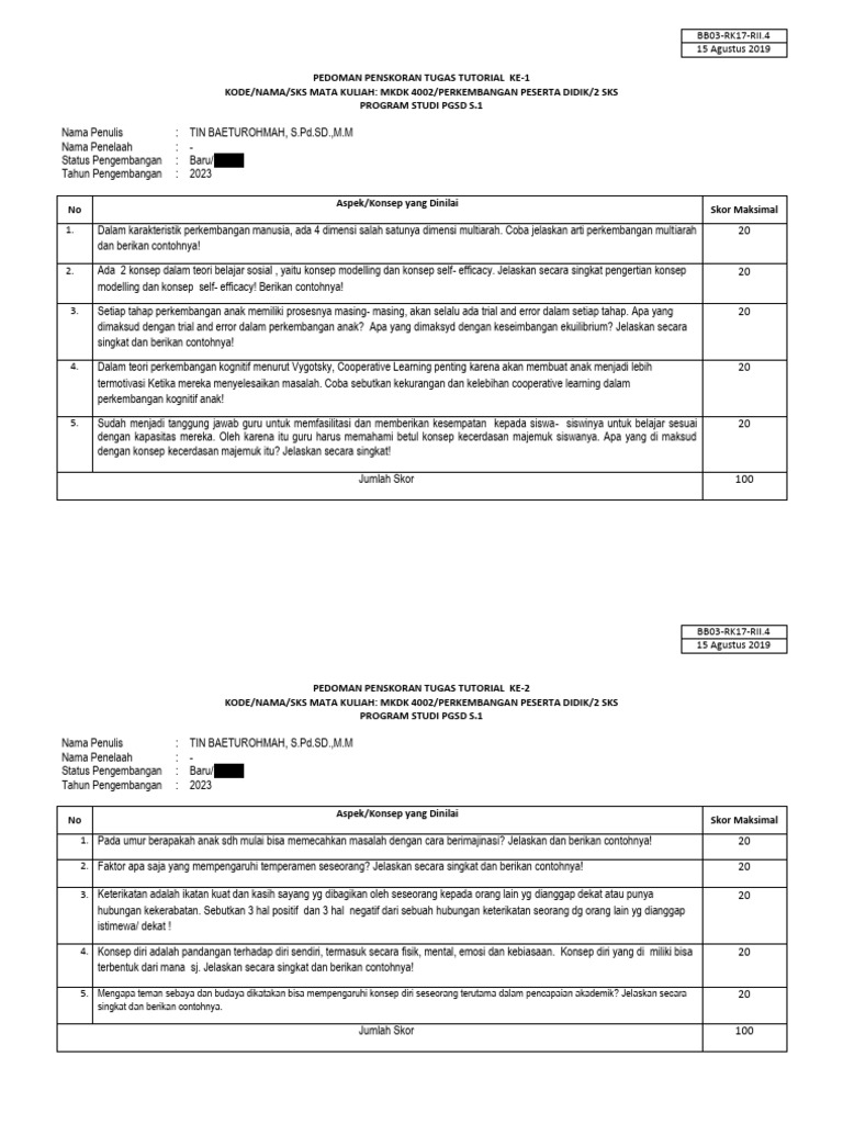 Penilaian Tugas Tutorial PPD 2023 | PDF
