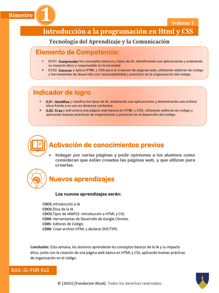 BIM1 - Instrucciones Actividad Semana 1 | PDF | HTML | Inteligencia artificial