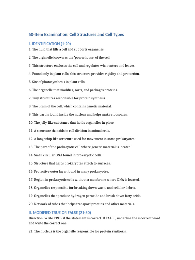 Cell Structure and Types Exam | PDF | Cell (Biology) | Prokaryote