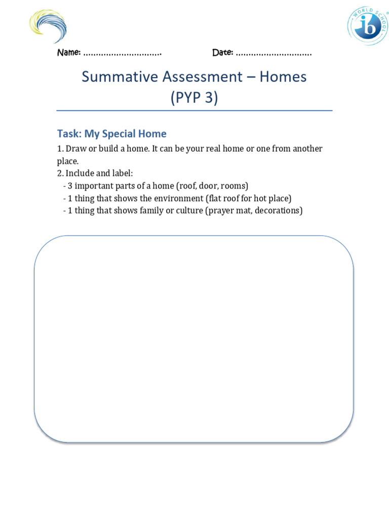 PYP3 Homes Summative Assessment | PDF