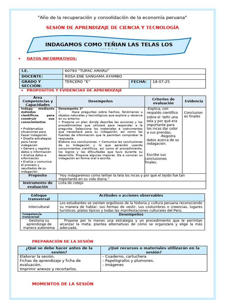 3° Ses Cyt Mart 15 Como Teñian Las Telas Los Incas 933623393 Prof Yessenia | PDF | Textiles ...