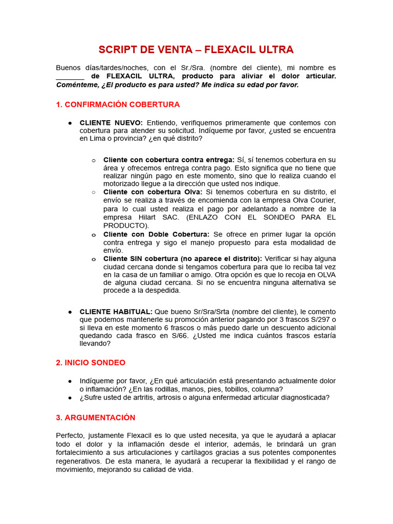 Script de Venta Flexacil Ultra Capa Inicial 2025 | PDF | Articulación | Artritis