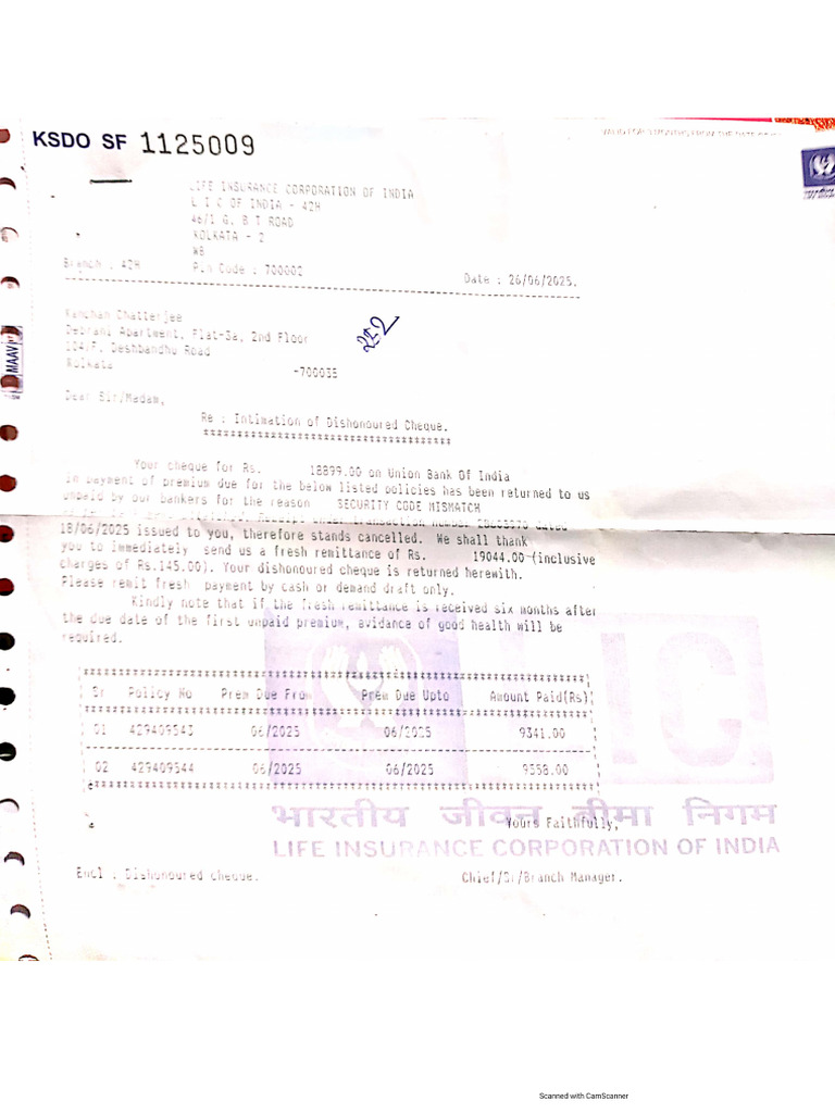 Scanned Letter From Lic | PDF