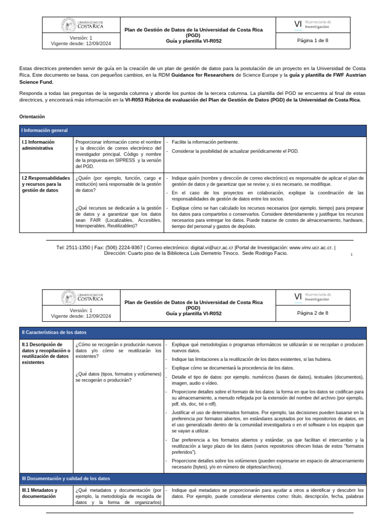 3 - 1 Plan de Gestiขn de Datos de la Universidad de Costa Rica - PGD | PDF | Metadatos | Datos