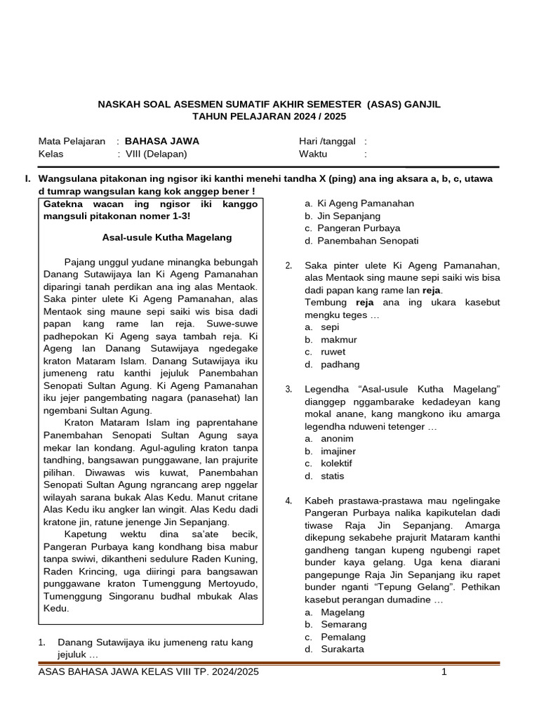 Soal Asas Ganjil 2024 2025 | PDF