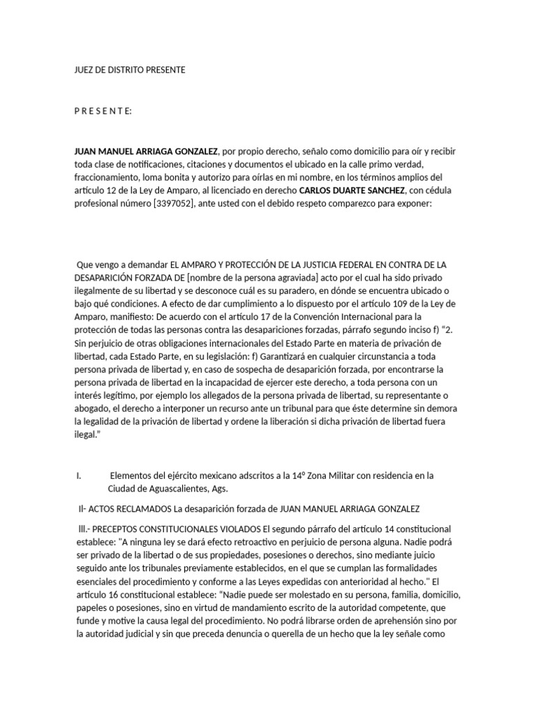 Demanda de Desaparicion Forzada | PDF | Justicia | Crimen y violencia