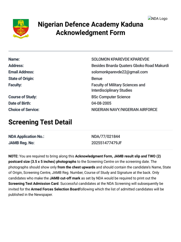 NDA 77 Regular Course Application | PDF
