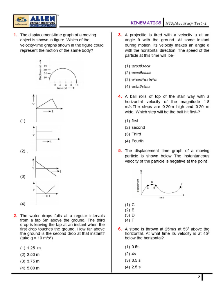 Kinematics NTA Accuracy Test Questions | PDF | Kinematics | Velocity