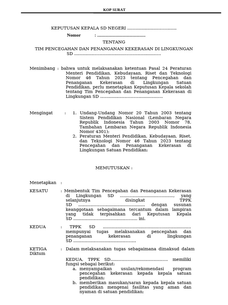 Keputusan Pembentukan TPPK SD | PDF