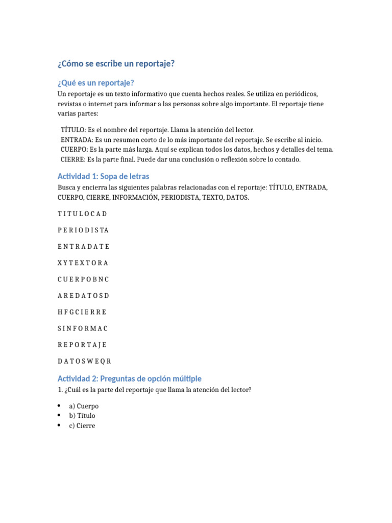 Ficha Reportaje Grado3 Actualizada | PDF