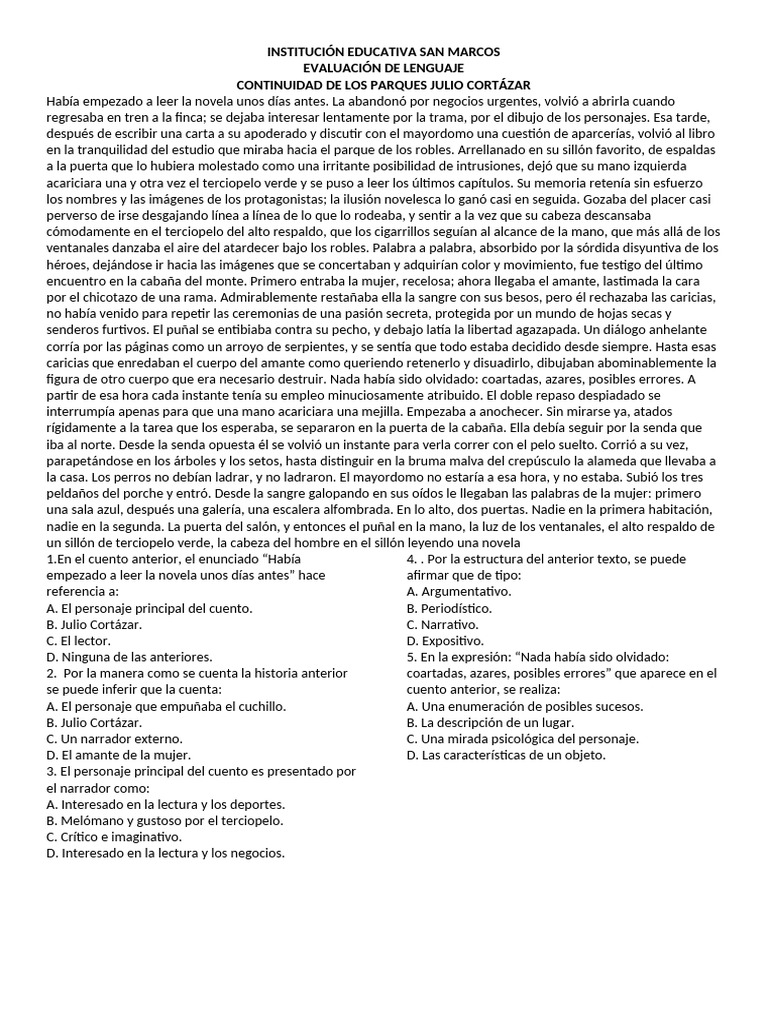 Evaluación Continuidad de Los Parques | PDF | Cuentos