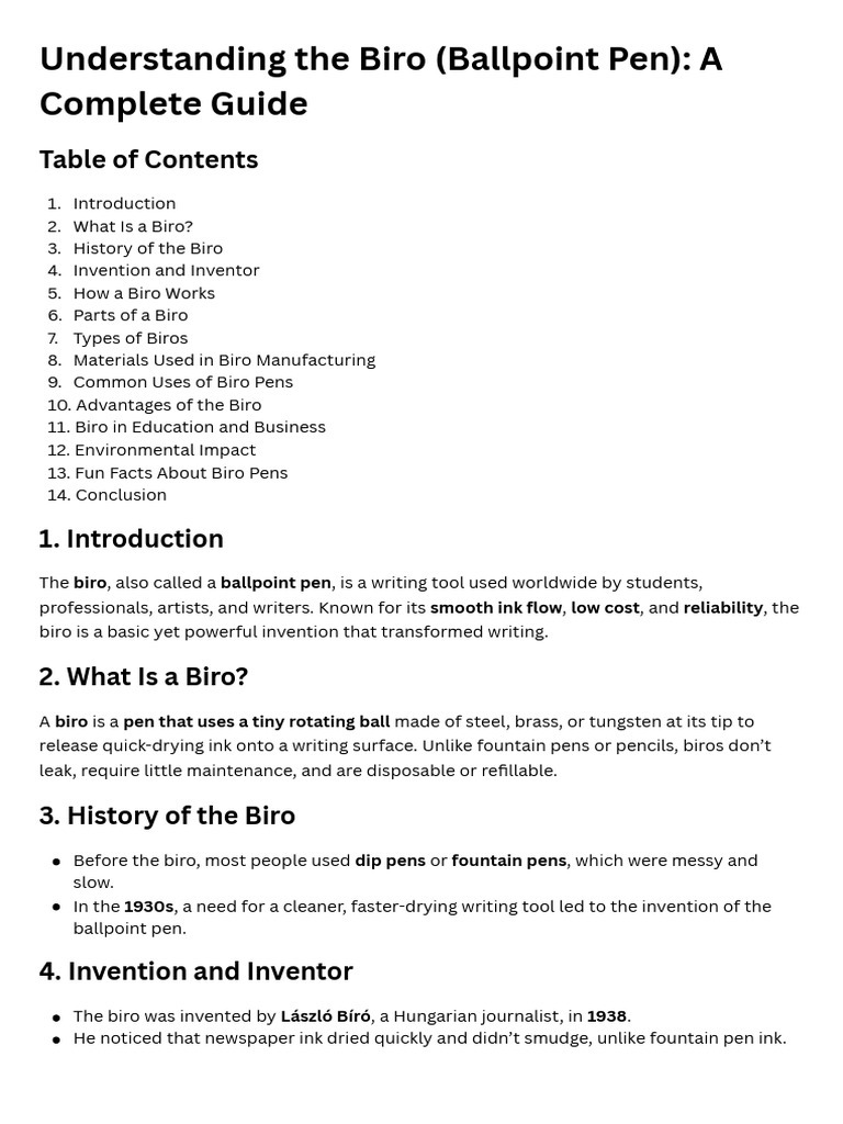 Understanding The Biro (Ballpoint Pen) A Complete Guide | PDF | Pen ...