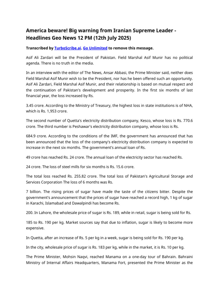 America Beware! Big Warning From Iranian Supreme Leader - Headlines Geo ...