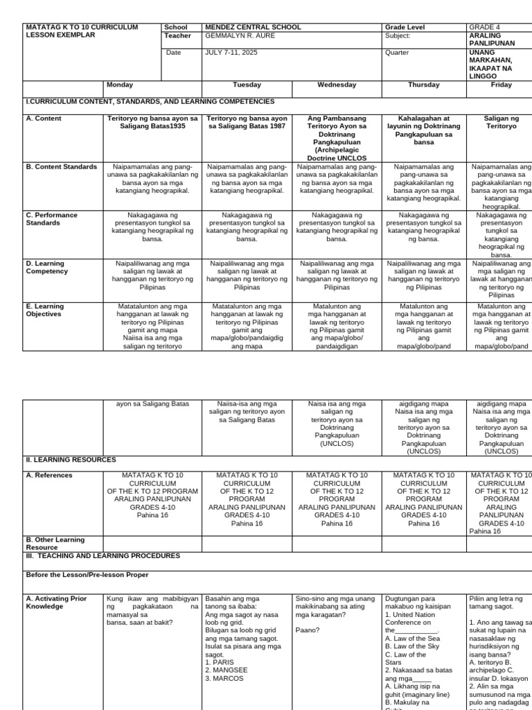 Grade 4-Q1W4 (Matatag Le) - Ap | PDF