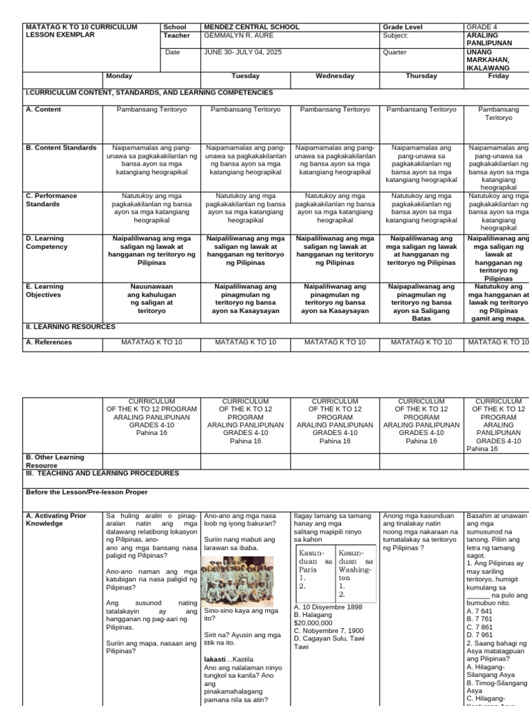 Grade 4-Q1W3 (Matatag Le) - Ap | PDF