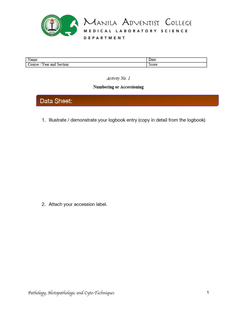 Accessioning in Histopathology Techniques | PDF