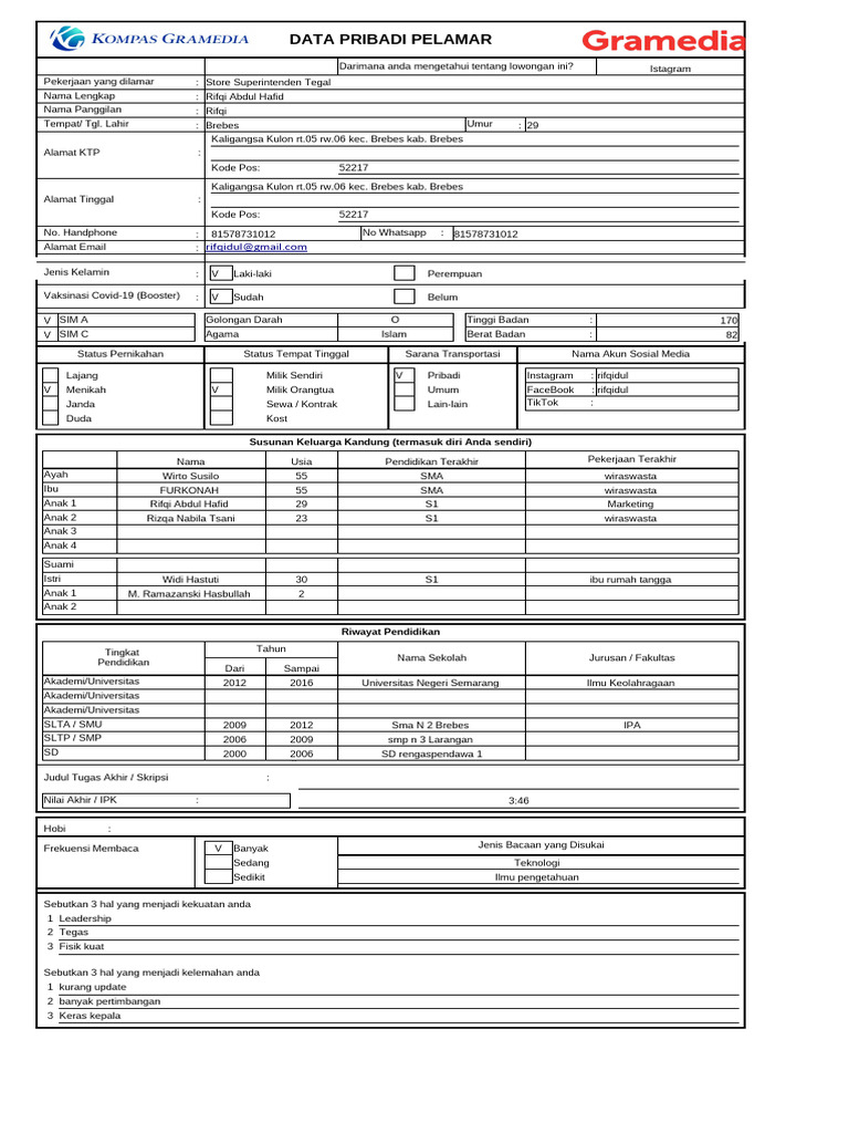 (Nama Lengkap) - Form Biodata | PDF