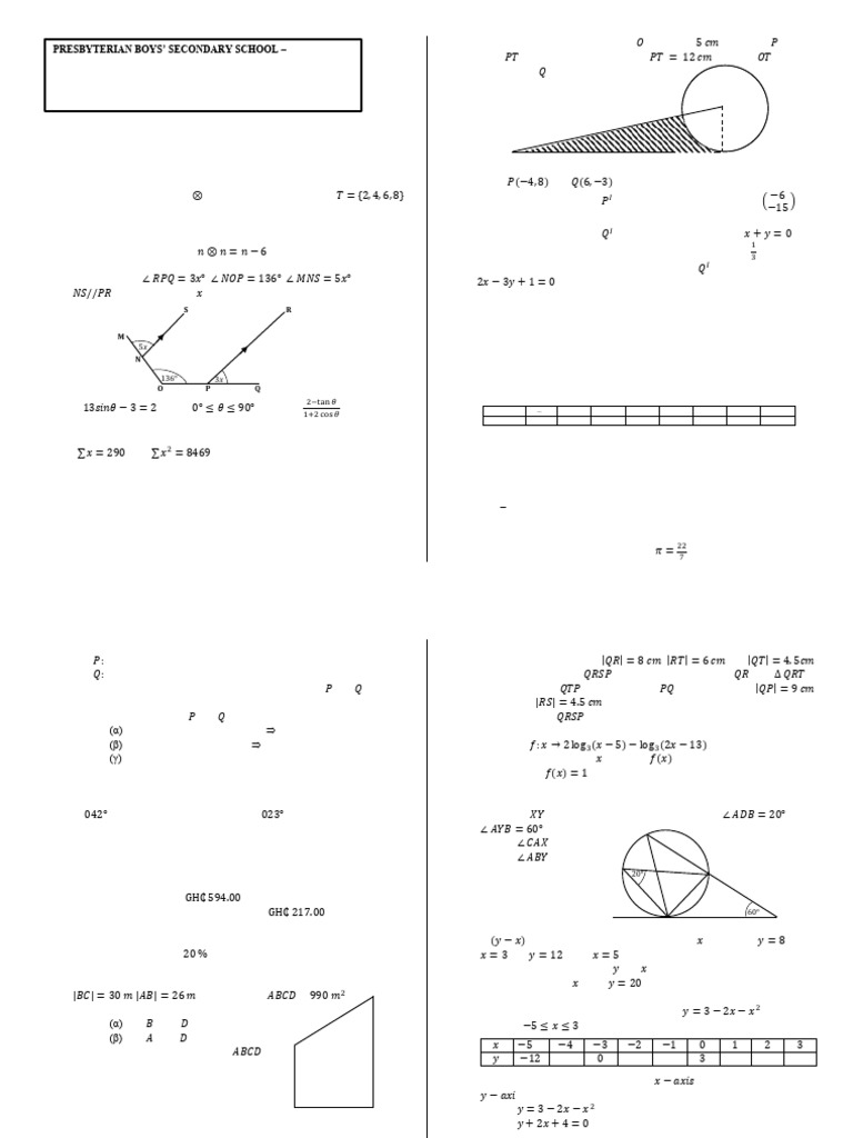 Presec Shs 3 Core Maths Mock | PDF | Circle | Angle
