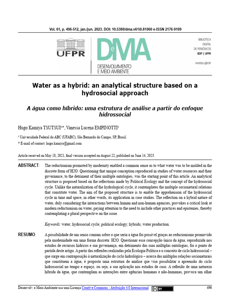 Water As A Hybrid - An Analytical Structure Based On A Hydrosocial ...