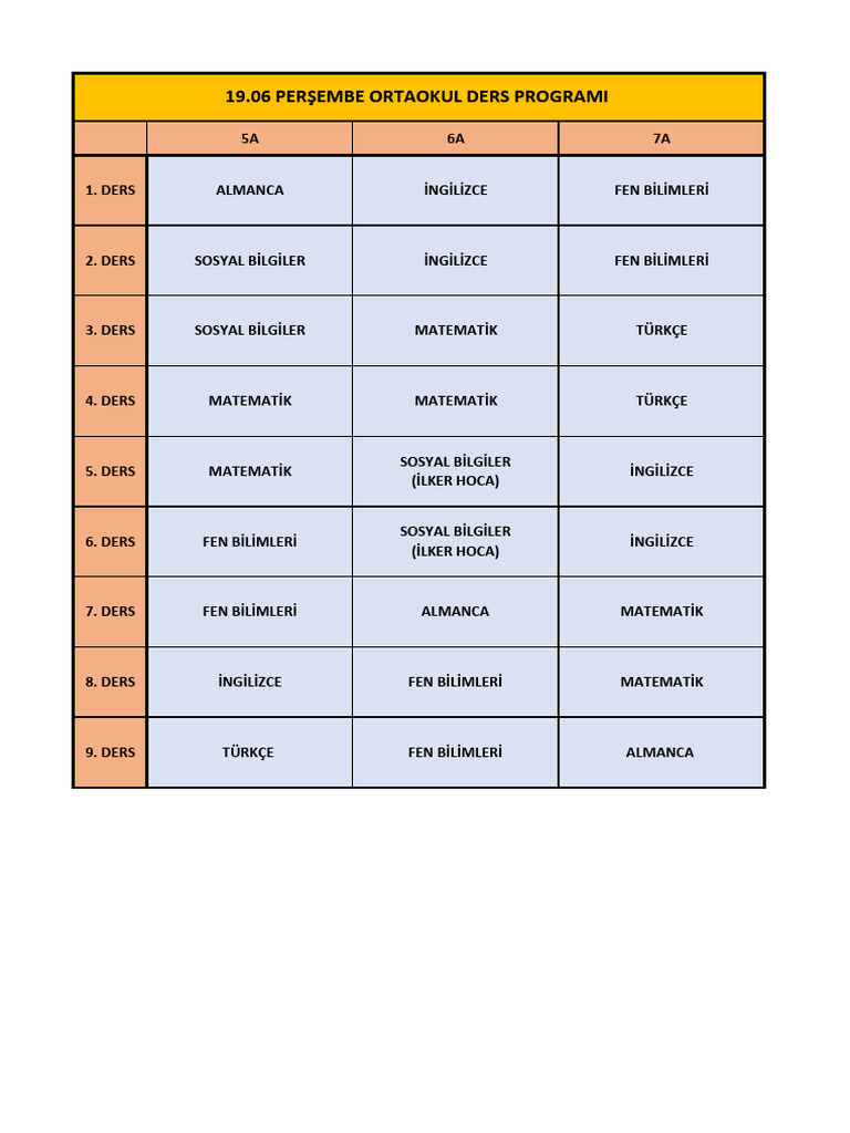 Ders Programi Perşembe | PDF