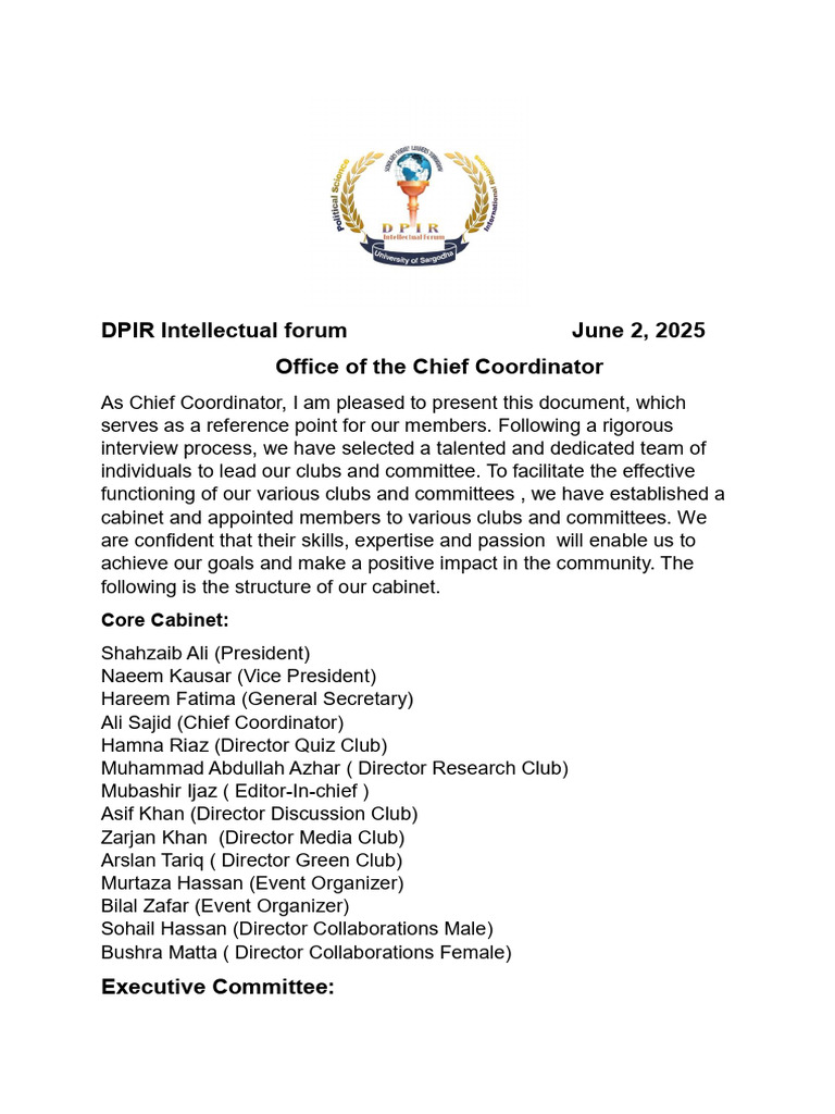 DPIR Cabinet 2025-2026 | PDF