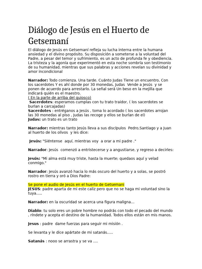 Escenificacion en El Huerto de Getsemani | PDF | Jesús | Contenido del ...