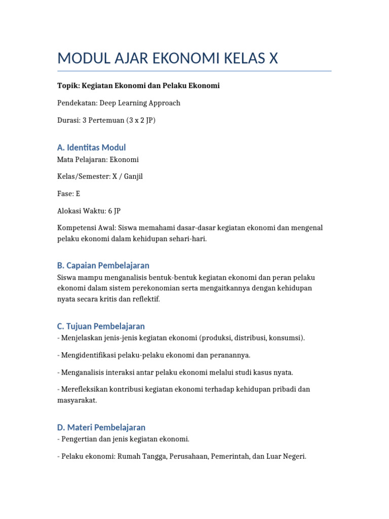 Modul Ajar Ekonomi Kelas X Deep Learning | PDF
