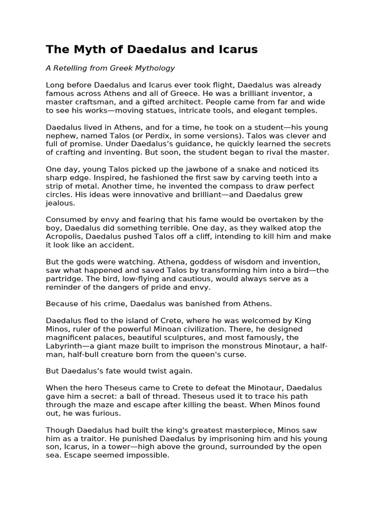 The Myth of Daedalus and Icarus | PDF