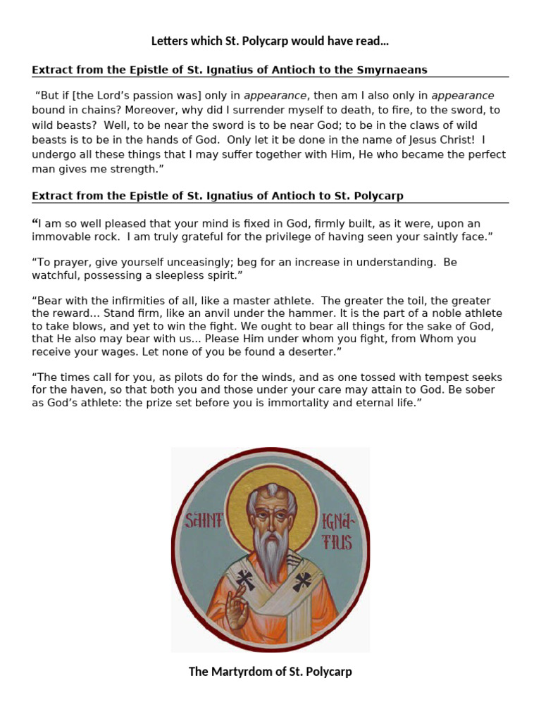Polycarp's Martyrdom and Last Words | PDF | Glory (Religion) | Jesus