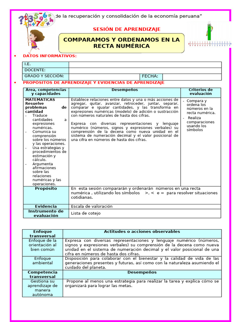 2º U3 s4 Sesion d5 Mat Comparamos y Ordenamos en La Recta Numérica ...