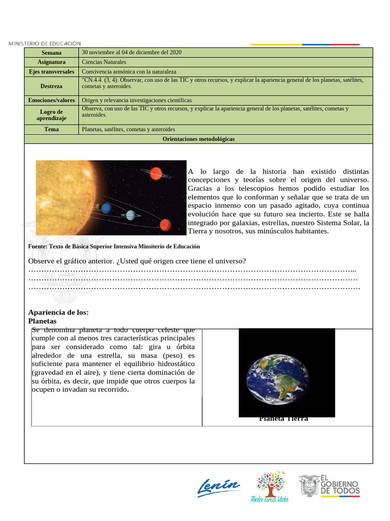 Ficha Ciencias Naturales | PDF | Satélite natural | Planetas