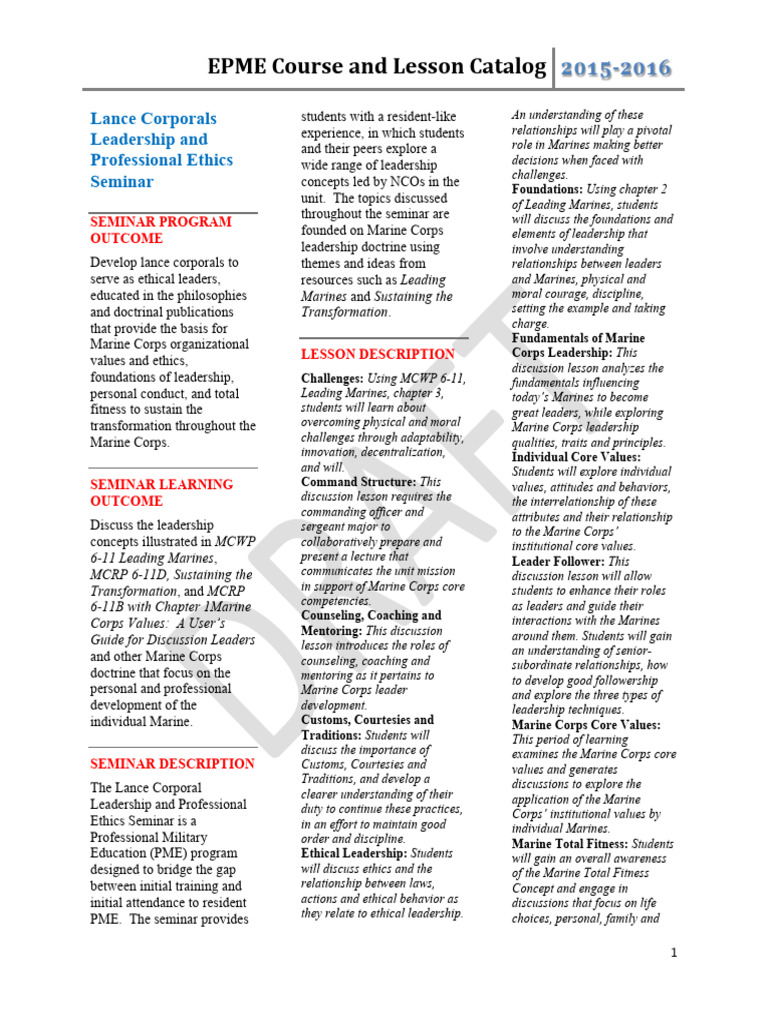 Lance Corporal Leadership Seminar | PDF | Leadership | United States ...