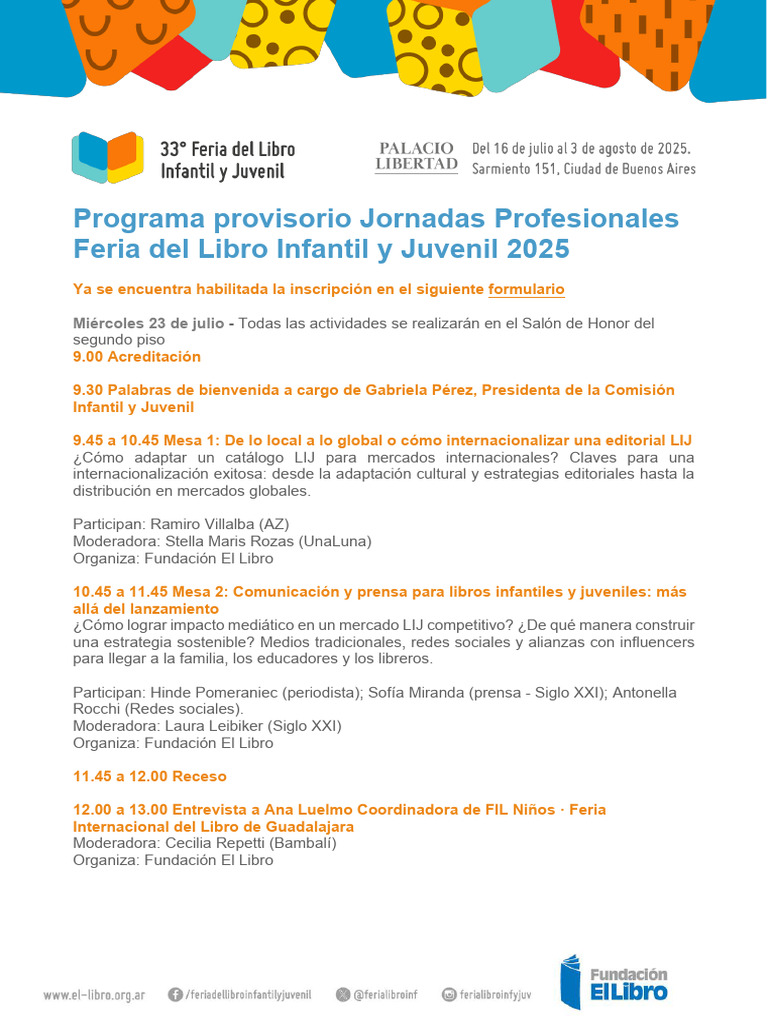 Programa Provisorio Feria Del Libro Infantil y Juvenil 2 | PDF