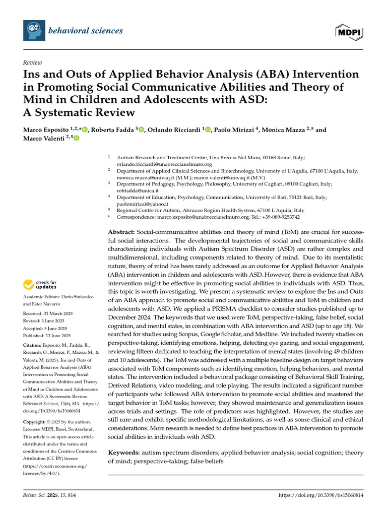 Ins and Outs of Applied Behavior Analysis (ABA) Intervention in ...