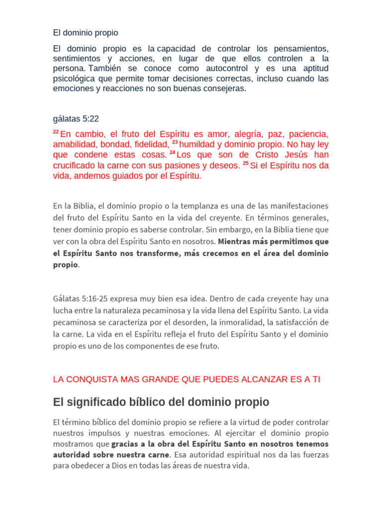 Significado y práctica del dominio propio | PDF | Fruto Del Espiritu ...