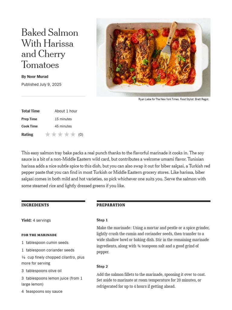 Harissa Baked Salmon with Tomatoes | PDF | Western Cuisine | European ...