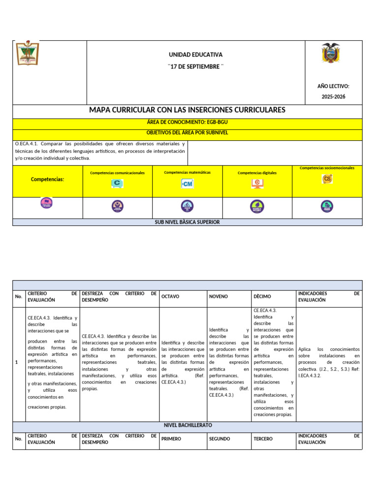 Mapa Curricular Con Las Inserciones Curriculares Eca | PDF | Plan de estudios | Educación primaria
