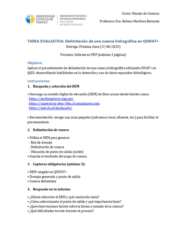 Tarea Evaluativa Delimitacion Cuenca QSWAT | PDF